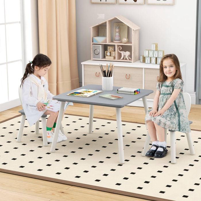 Costway Kids Table & 2 Chair Set Wooden Activity Play Desk Study Dining ...