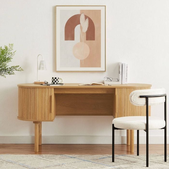 Tate Wooden Curved Desk - Bunnings Australia