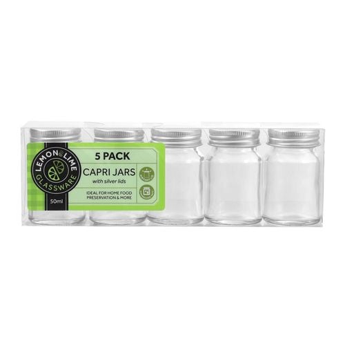 5PK Lemon & Lime 50ml Mini Round Jar Capri Glass w/ Silver Lid ...