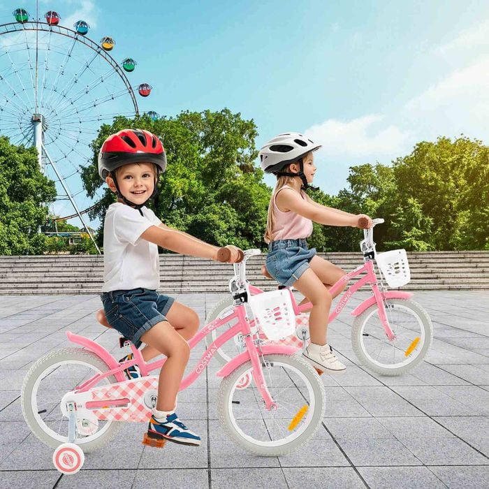 Costway 40cm Kids Bike Ride On Bicycle w/Training Wheels Blush - Bunnings Australia