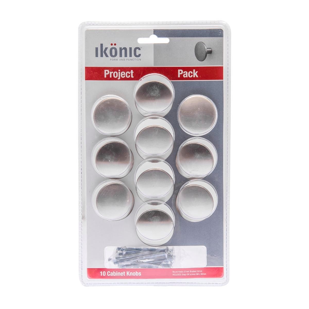 Ikonic 37mm Brushed Nickel Round Knob - Card of 10 - Bunnings Australia