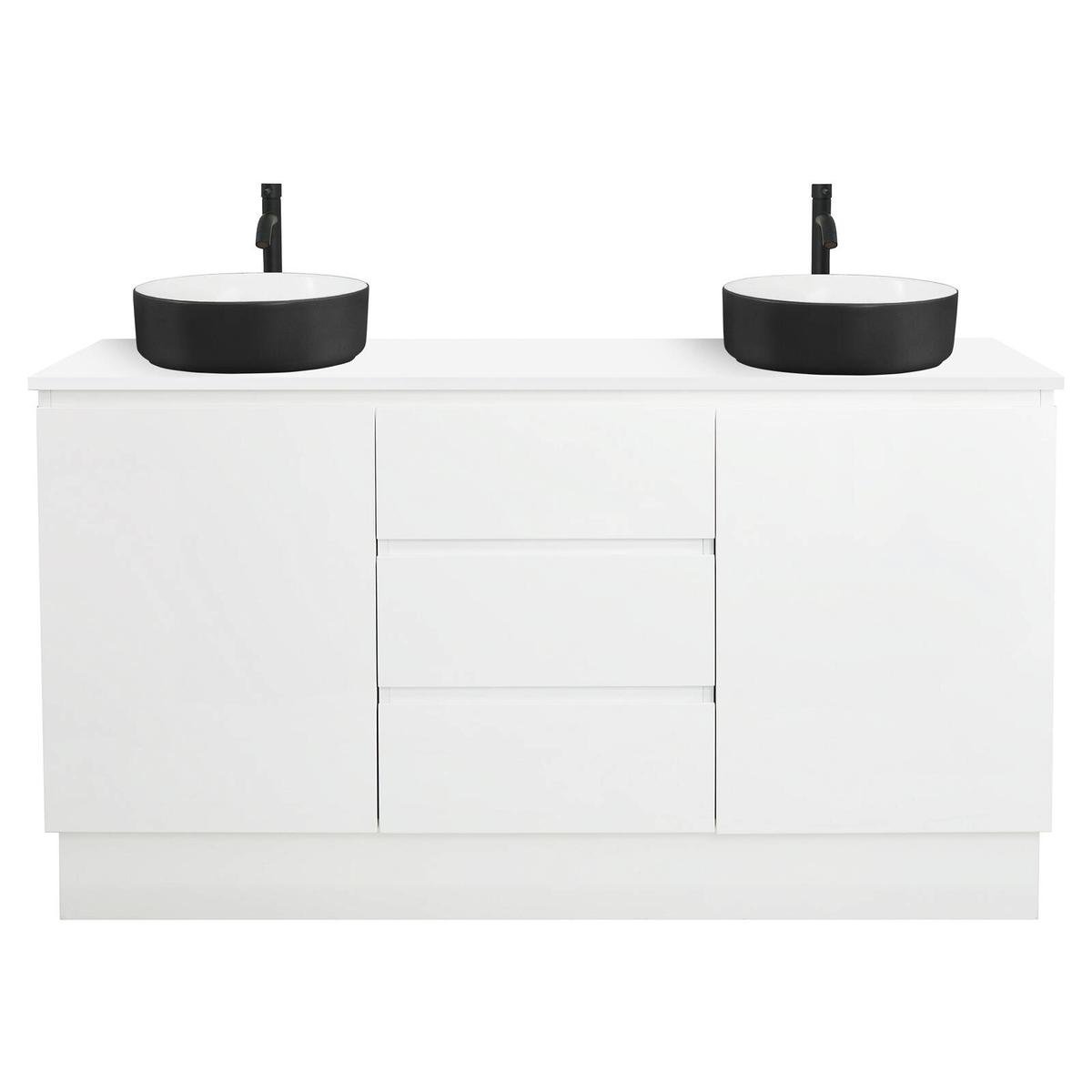 CIBO 1500mm White Nordic Full Height Bathroom Vanity With Black And White Basins - Bunnings ...