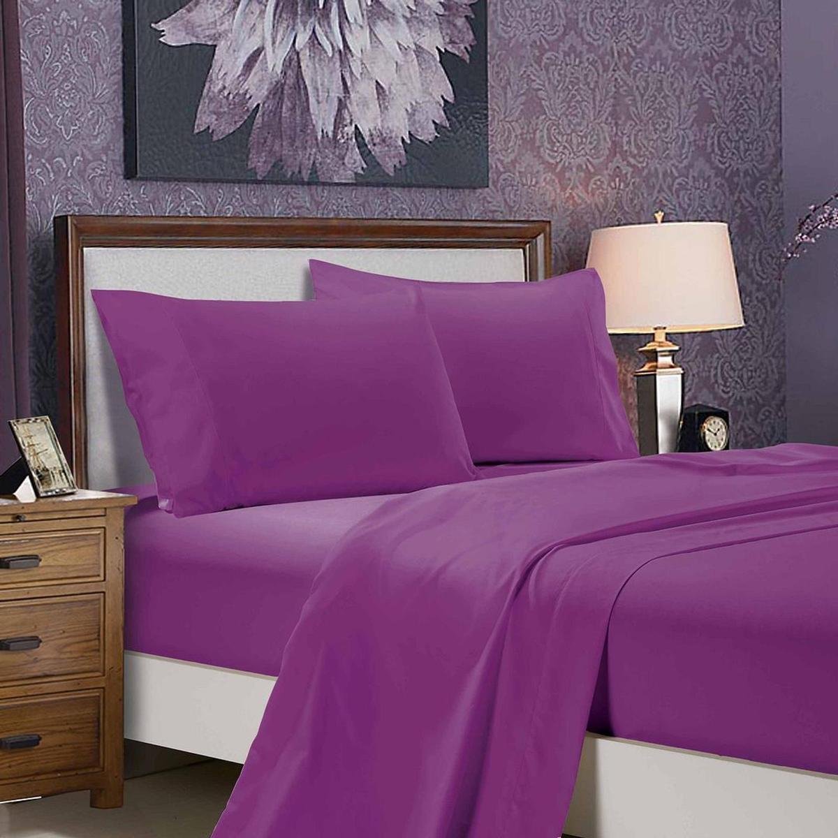 Fabric Fantastic 1000tc Ultra Soft Queen Size Bed Purple Flat & Fitted ...