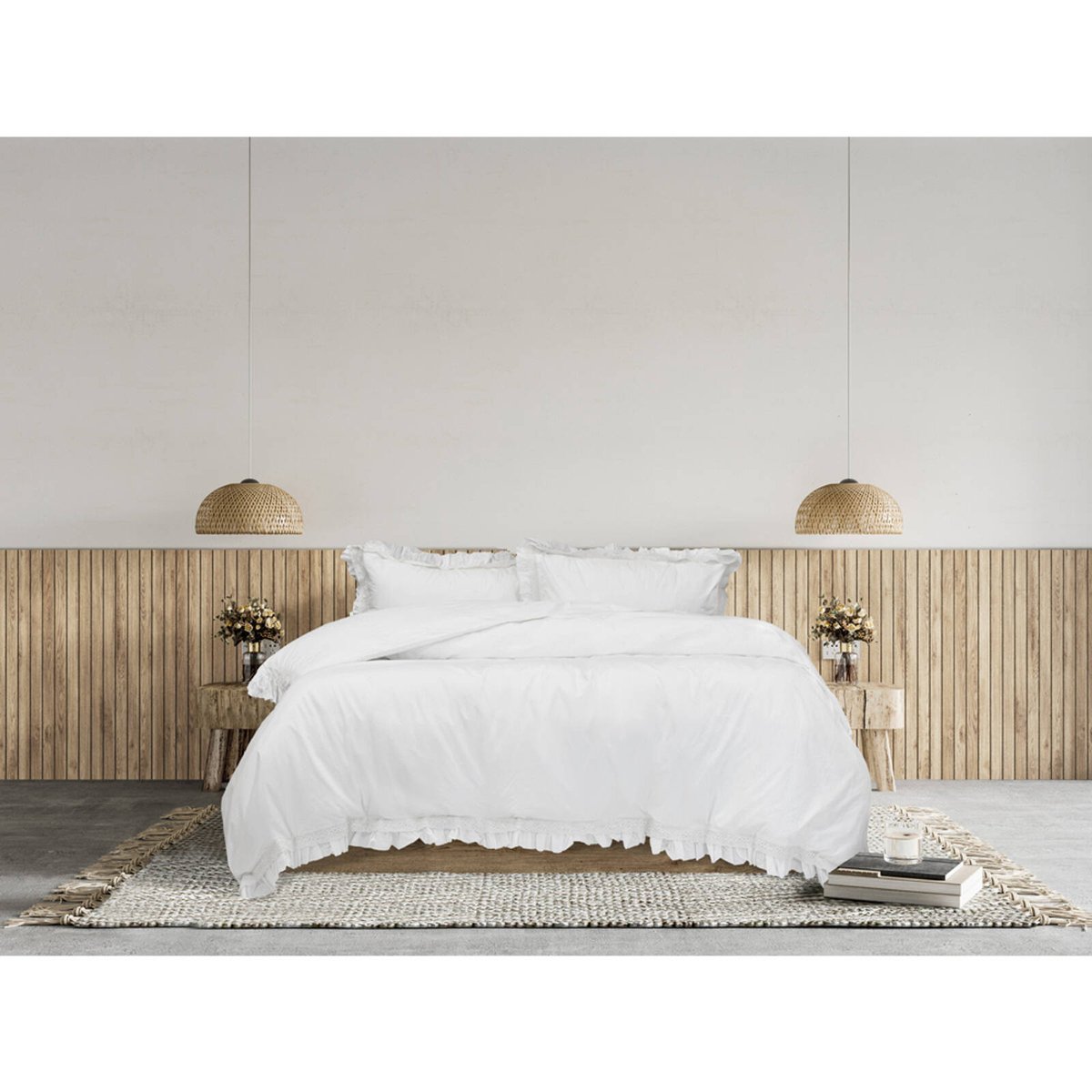 Algodon King Adele Ruffle Wash 250TC Cotton Quilt Cover/Pillowcase Set ...