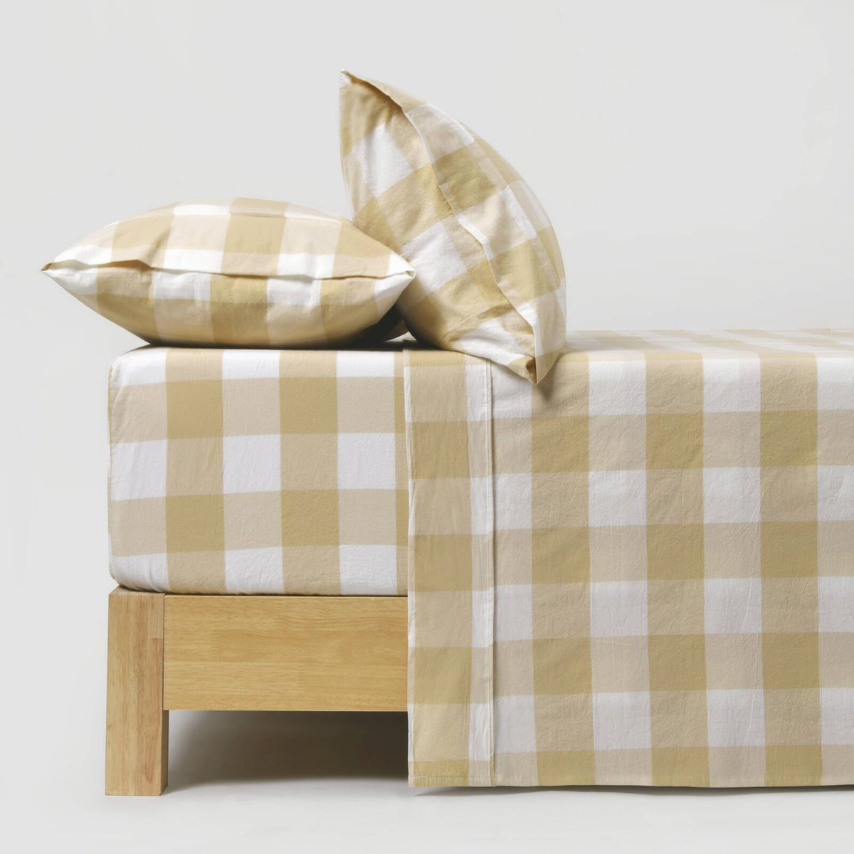 Dreamaker Remy Washed Cotton Yarn Dyed Check Sheet Set Sand Queen ...