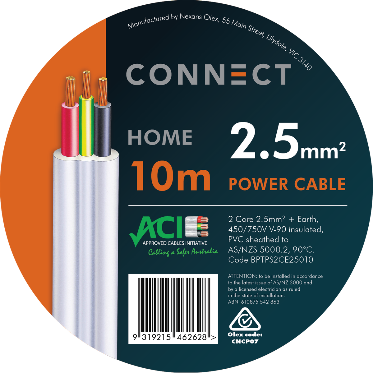 Olex 2.5mm x 10m Nexans Power Cable 2 Core And Earth Connect - Bunnings ...
