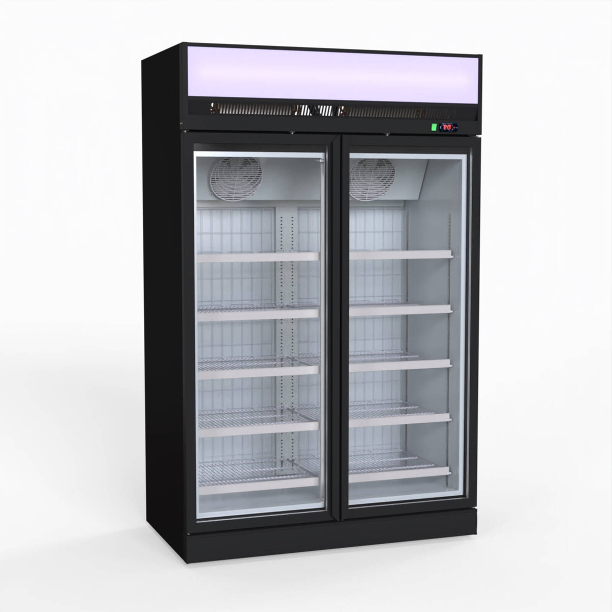 Thermaster 1006L Black Upright Double Glass Door Freezer - Display ...