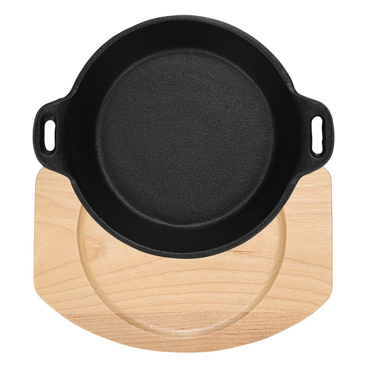Fissman Cast Iron Pan w/ Handles on Wooden Sizzling Plate Tray 18 x 4 ...
