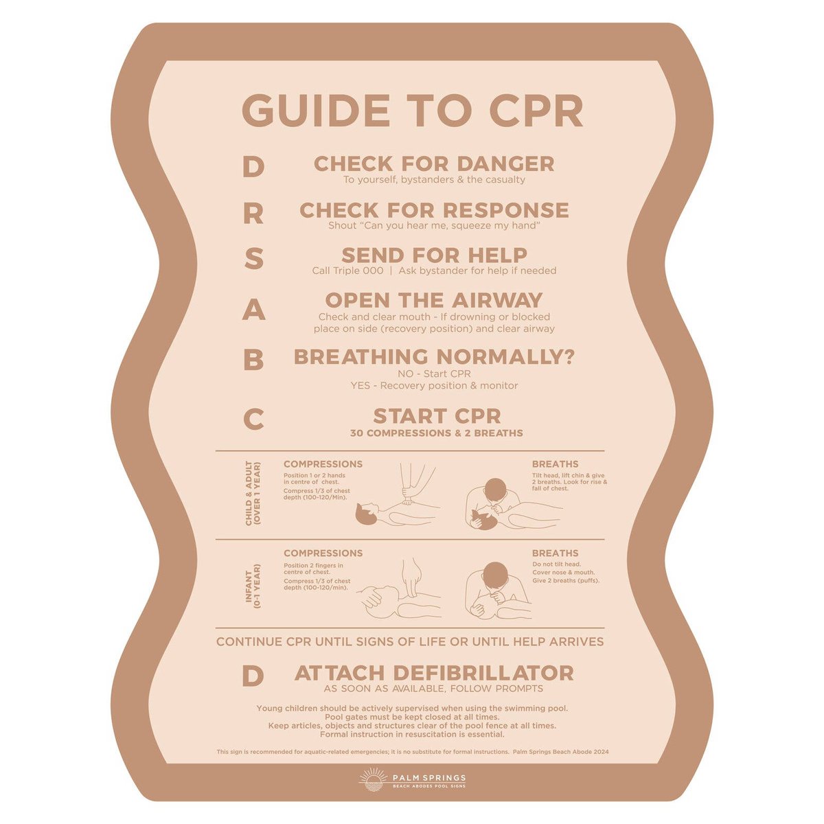 Stylish Pool CPR Sign Beige & Cream Wave - Bunnings Australia