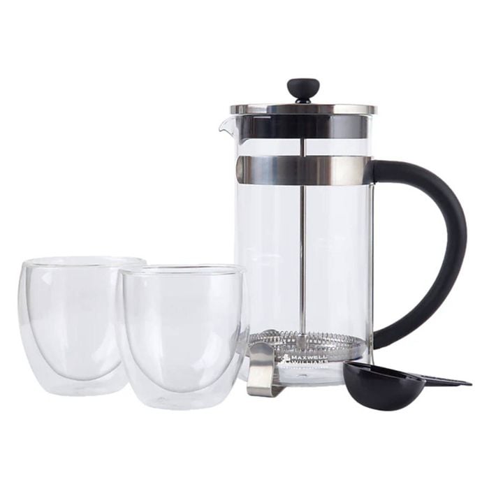 Maxwell & Williams Blend 1L Glass Plunger w/ 2 Cups Set - Clear ...