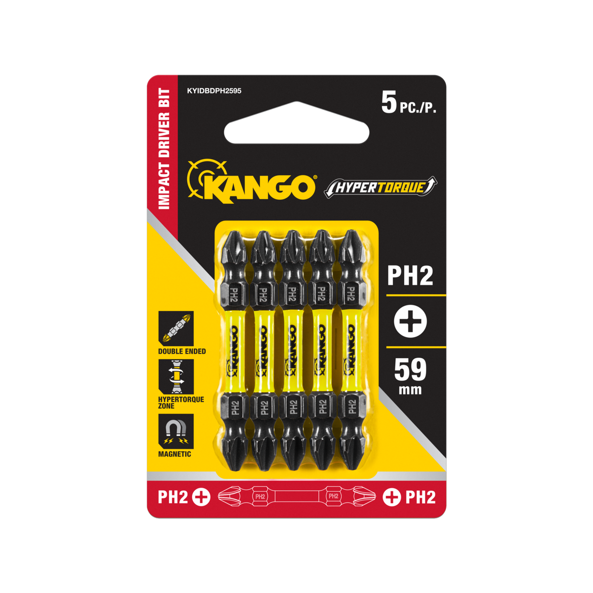 Kango Hypertorque 59mm Ph2 Double-Ended Impact Driver Bits - 5 Pack ...
