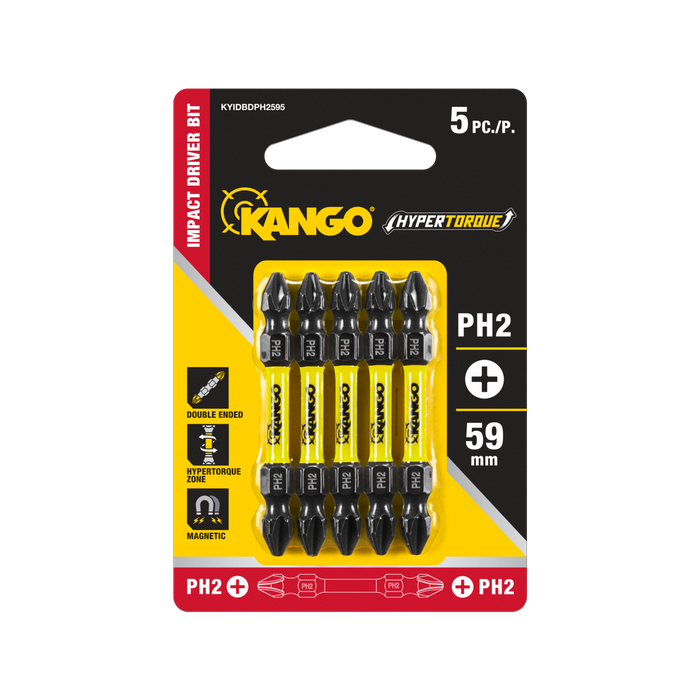 Kango Hypertorque 59mm Ph2 Double-Ended Impact Driver Bits - 5 Pack ...