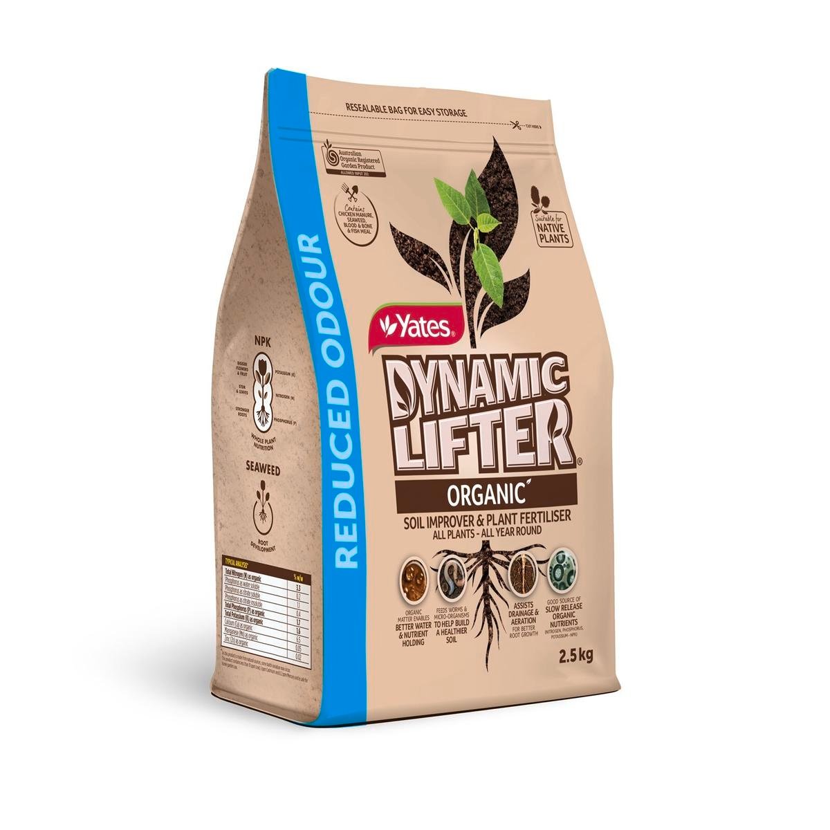 Yates 2.5kg Dynamic Lifter Reduced Odour Soil Improver And Plant ...