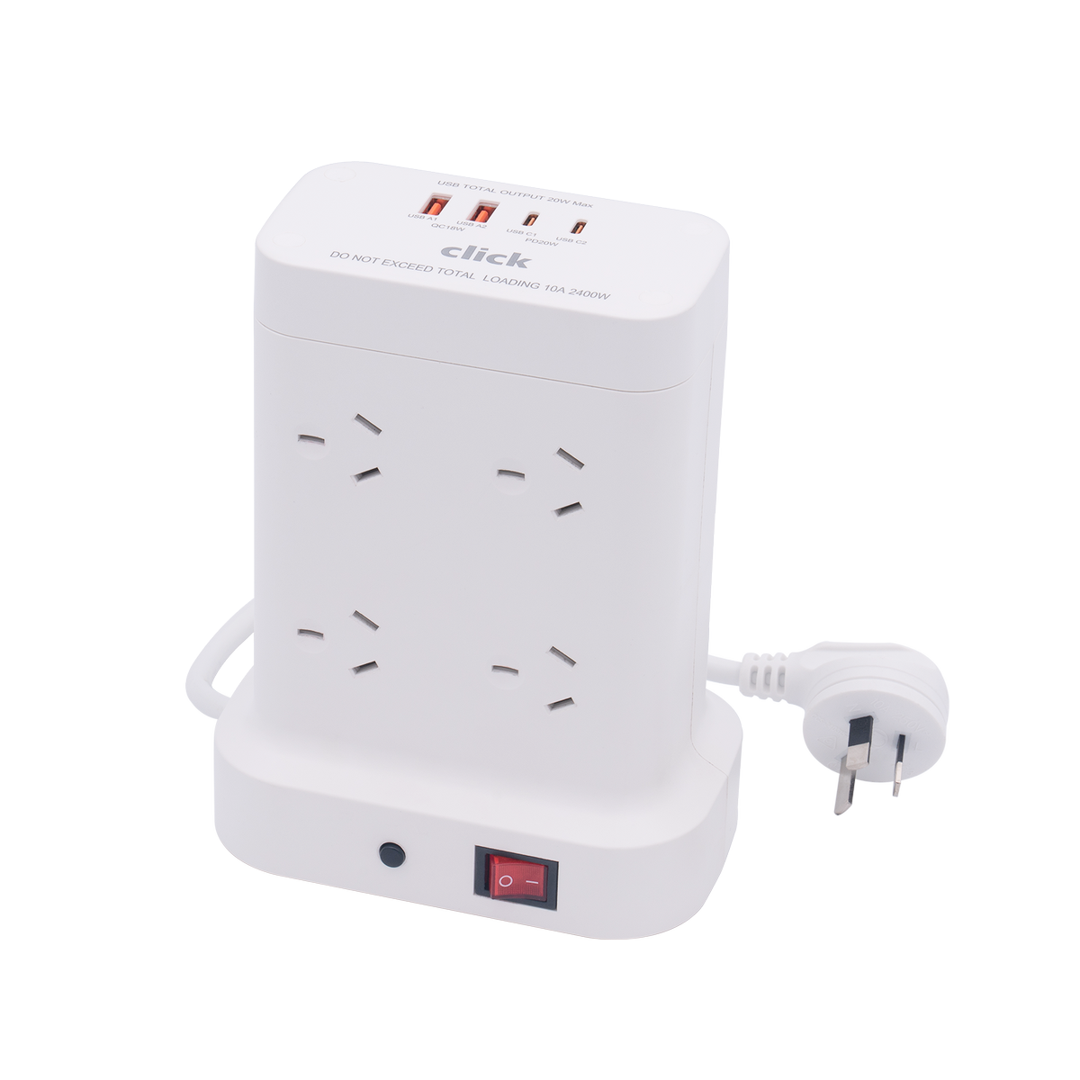 Click 8 Outlet Tower Power Board With PD20W USB Charger - Bunnings ...