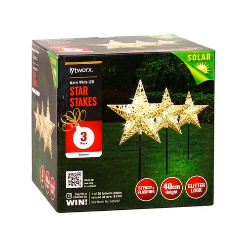 Lytworx Warm White Solar Star Stake Lights - 3 Pack - Bunnings Australia