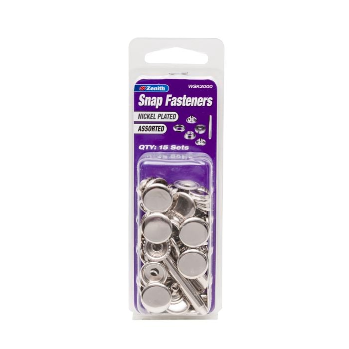 Zenith Nickel Plated Assorted Snap Fasteners - 15 Seta - Bunnings Australia