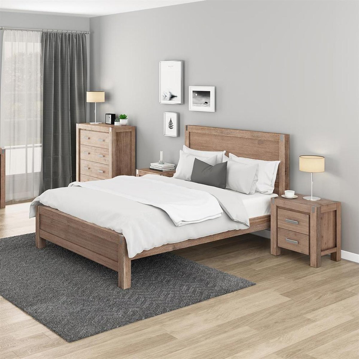 4 Pieces King Single Size Bedroom Suite Oak Colour - Bunnings Australia