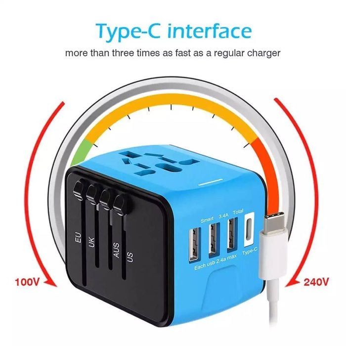Perth Laptops Type-C 3 USB Charger Universal World Travel Adapter Plug ...
