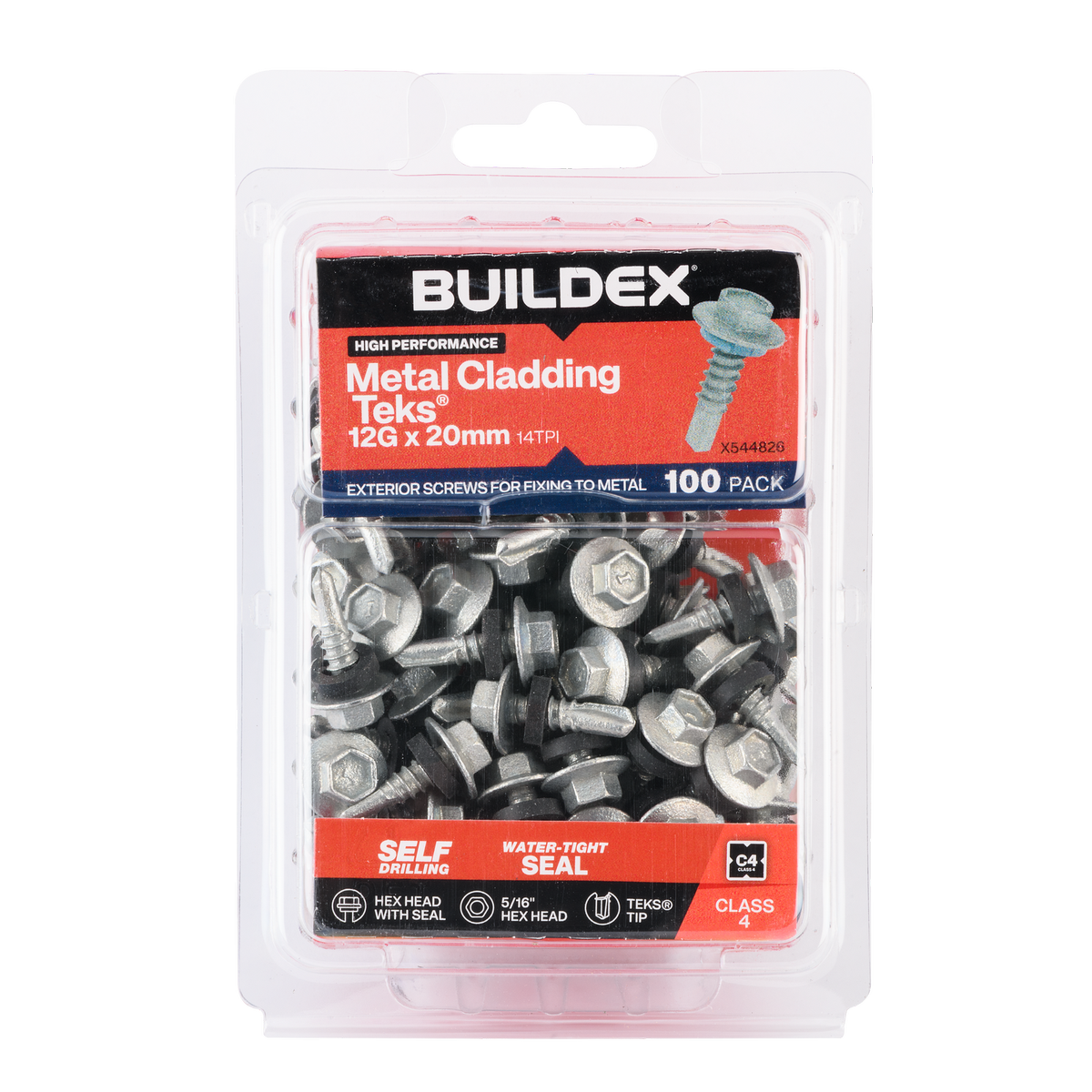 Buildex 12G x 20mm Class 4 Metal Cladding TEKS® Screws with Seal - 100 ...