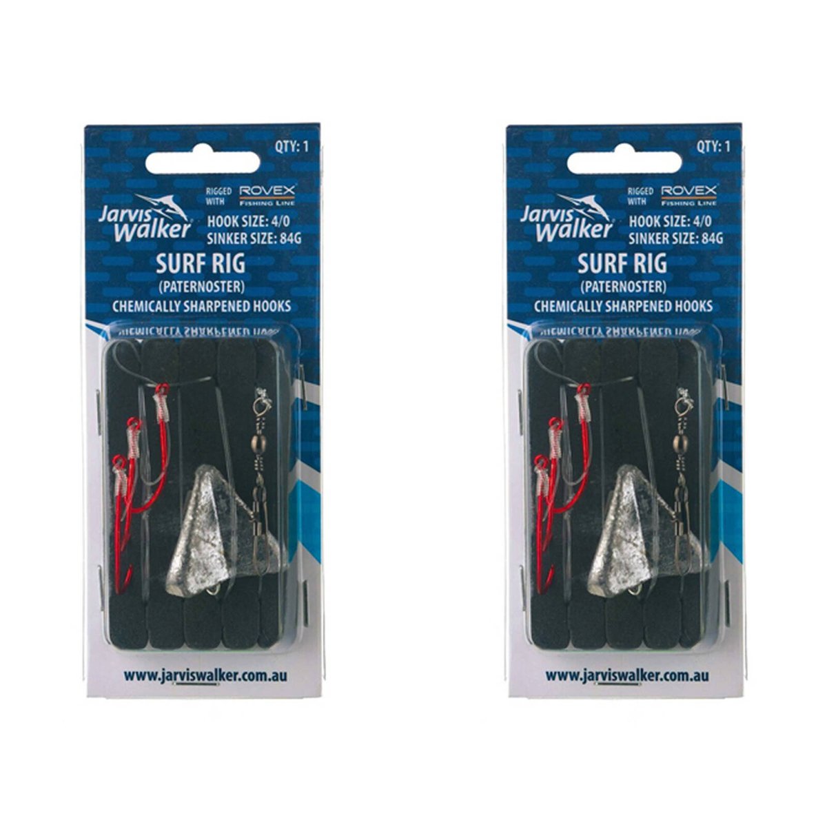 2x Jarvis Walker Paternoster Surf Rig with 84g Star Sinker Size 4/0 ...