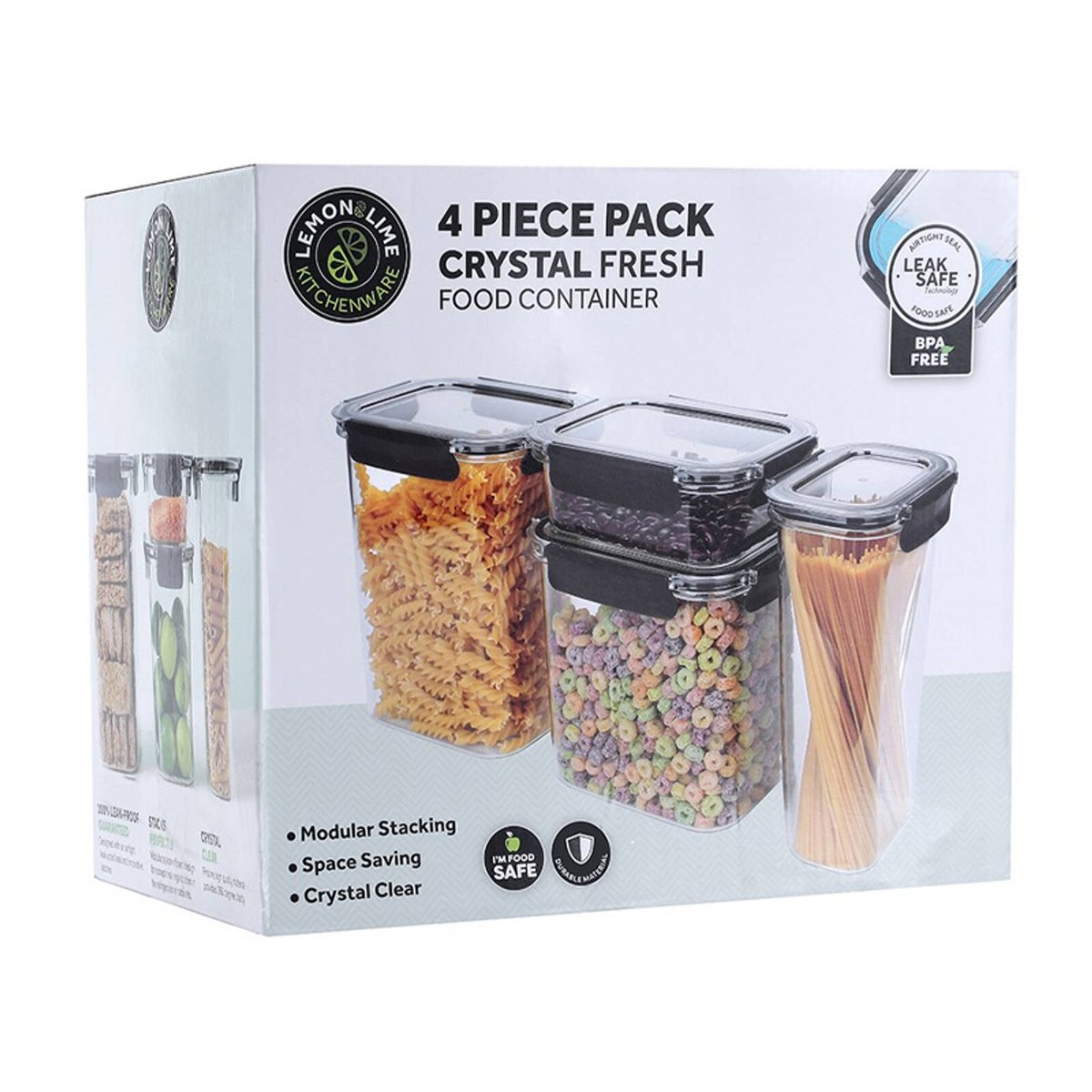 4pc Lemon And Lime 950ml/1.7/2.85/3.7L Crystal Fresh Food Container Set ...