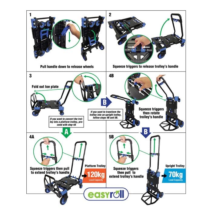 Easyroll 70-120kg 2 In 1 Folding Hand Trolley - Bunnings Australia