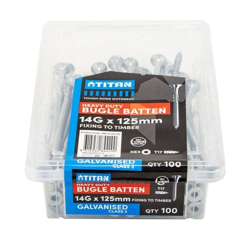 Titan 14G x 125mm CL3 Gal Bugle Batten Screw - 100 Pack - Bunnings ...