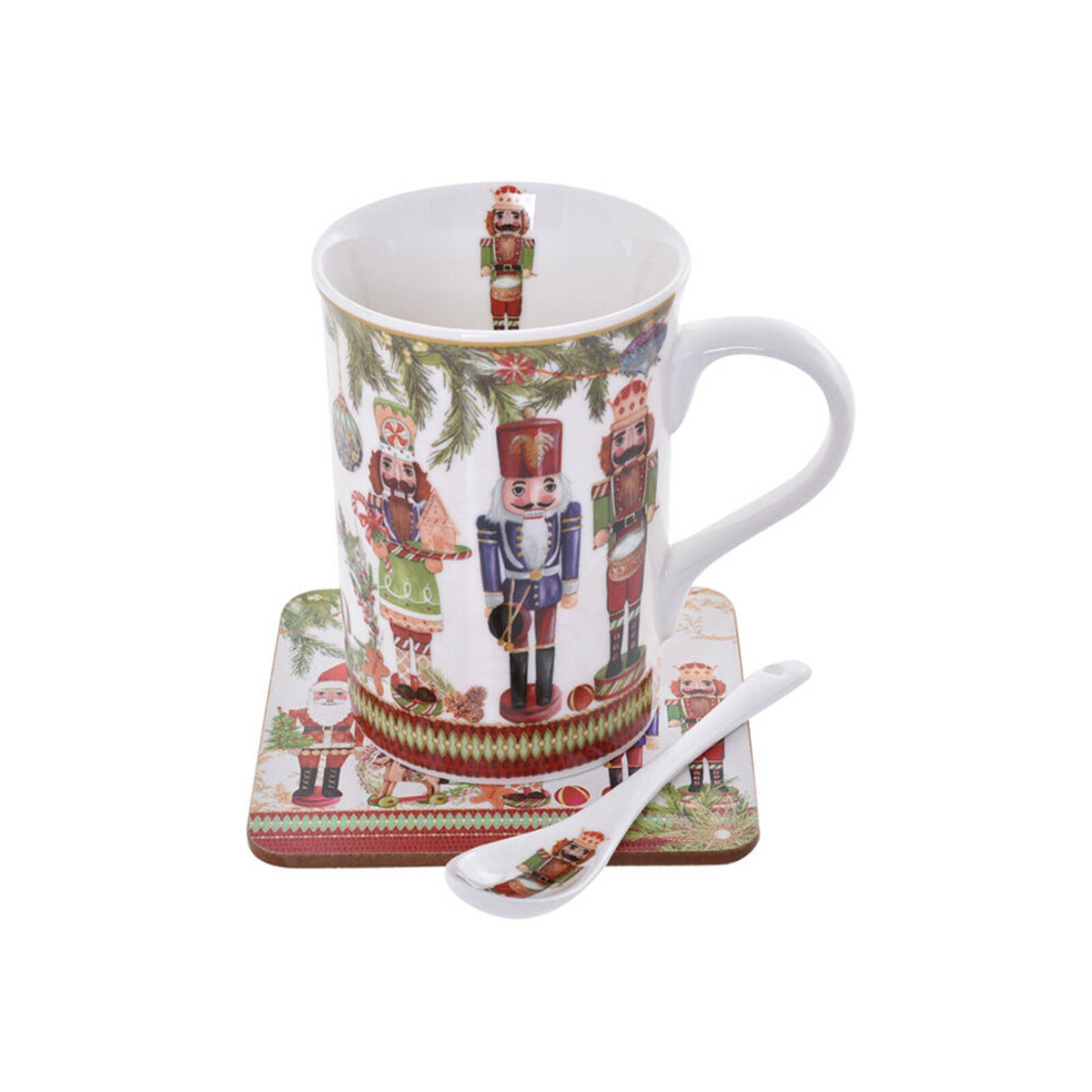3pc Gibson Gifts Nutcracker Christmas Bone China Mug Coaster Spoon Gift ...