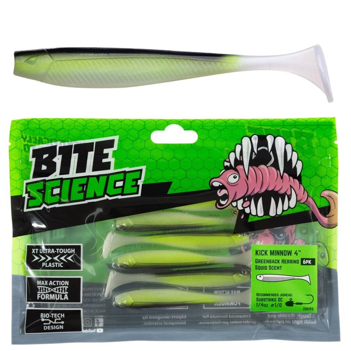 6 Pack of 4 Inch Bite Science Kick Minnow Soft Plastic Lures ...