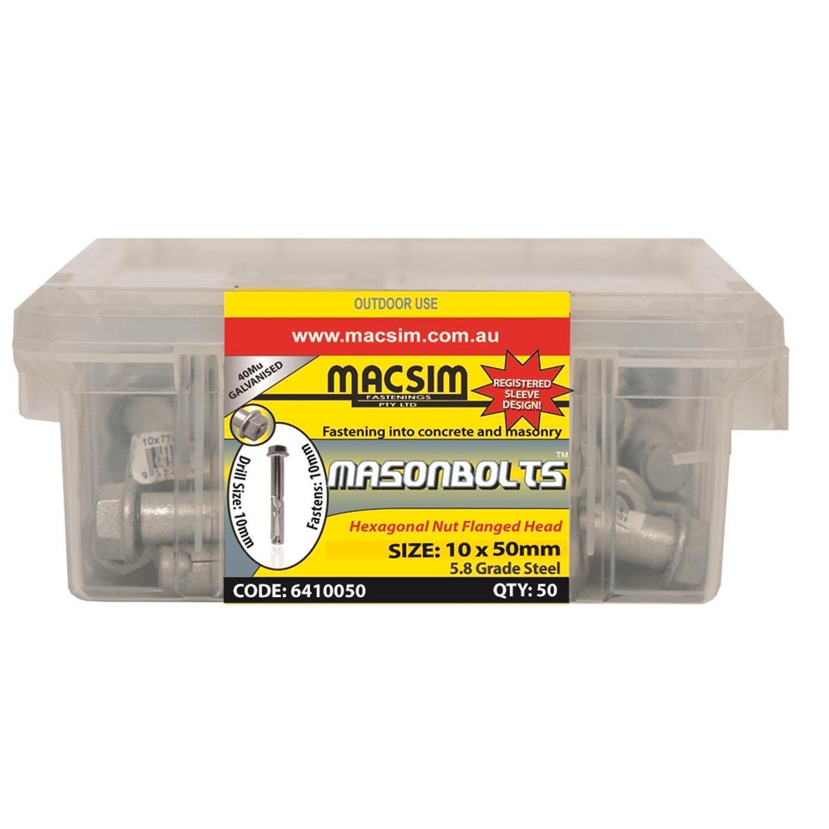 Macsim Fasteners 10 x 50mm Galvanised Sleeve Anchor - 50 Pack ...