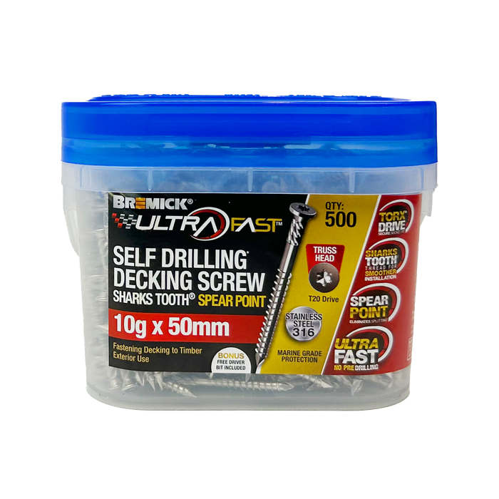 Bremick Ultrafast 10g x 50mm Stainless Steel 316 T20 Truss Head -500 ...