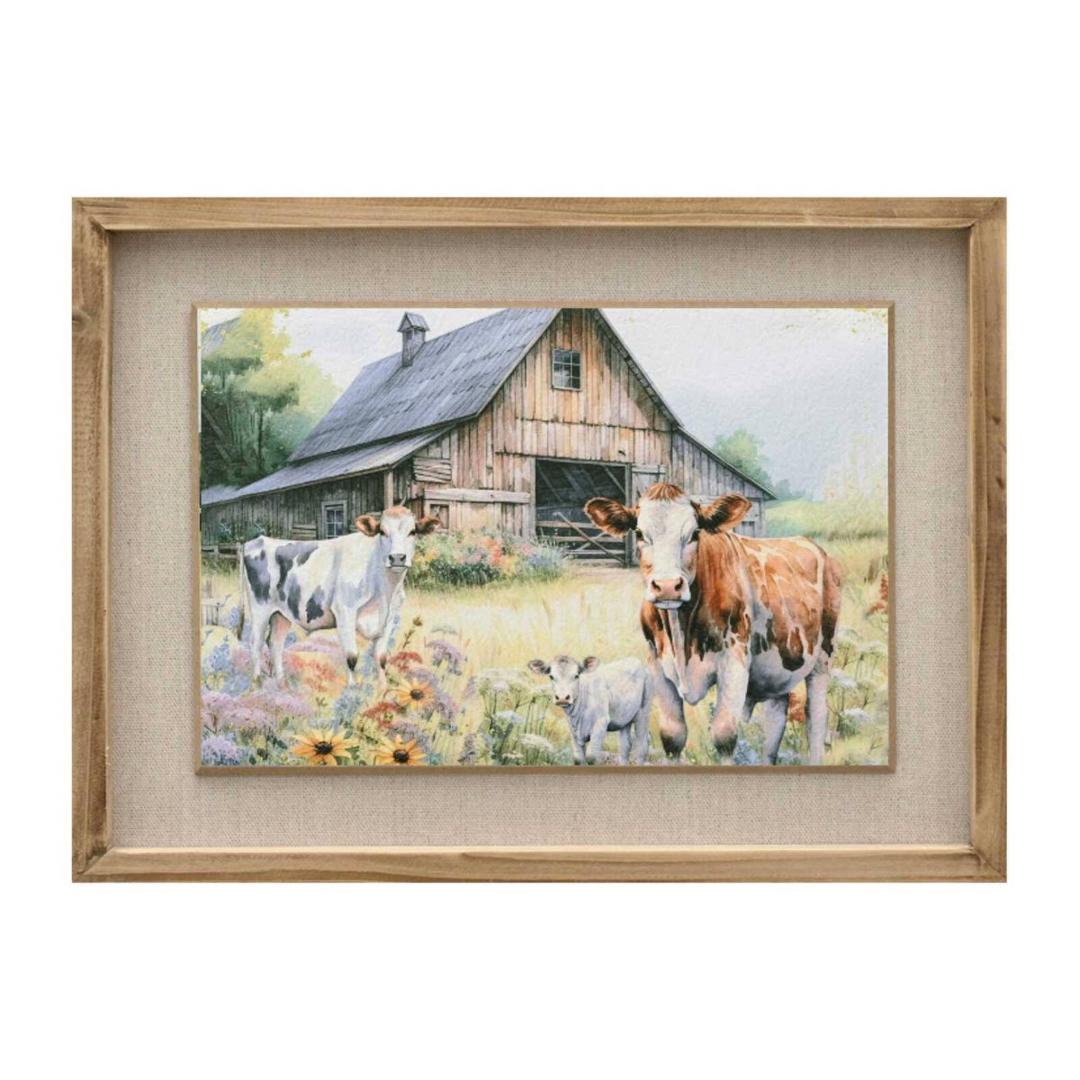 P&P Multicolour Cows And Barn Canvas Print With Fir Wood Frame ...
