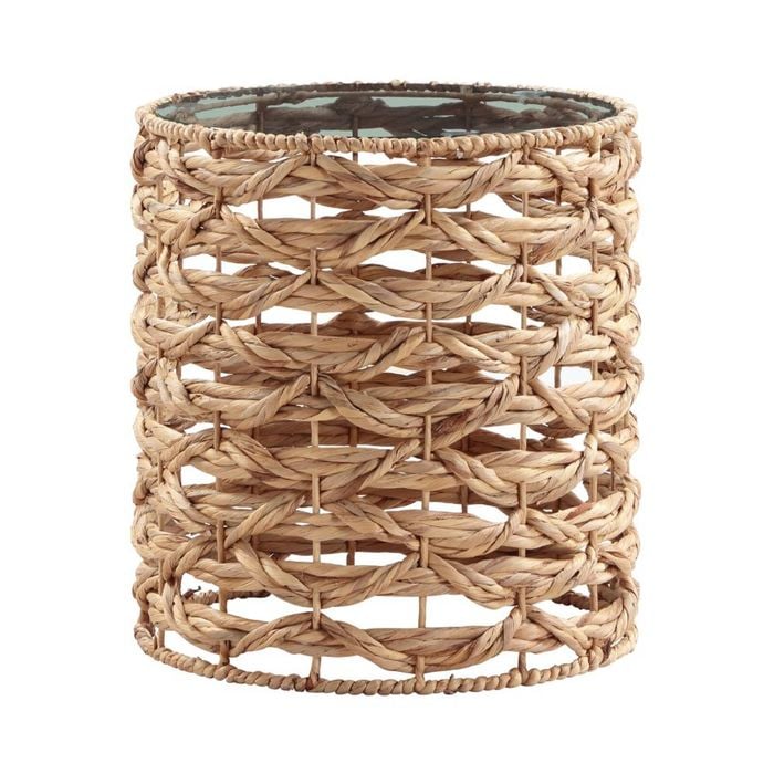 Agnes Side Table Bedside Round Glass Top Woven - Bunnings Australia