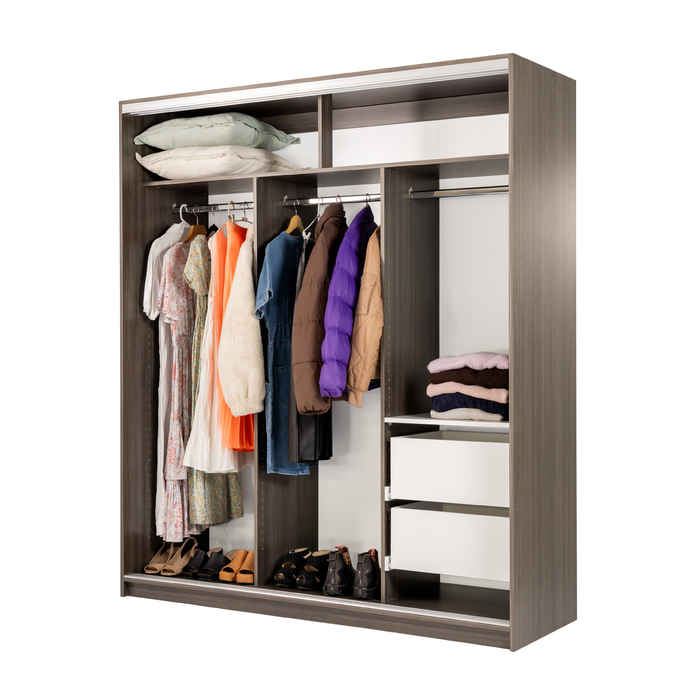 Bedford 1717mm Sliding Robe Bundle - 3 Mirror Doors 2 Drawers 2 Shelves ...