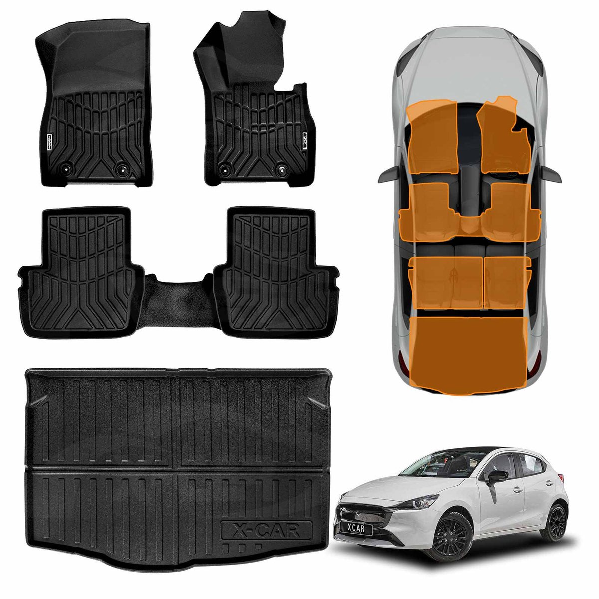 3D Floor Mats Boot Liner for Mazda 2 Hatch 2014-Onwards DJ Series Heavy ...