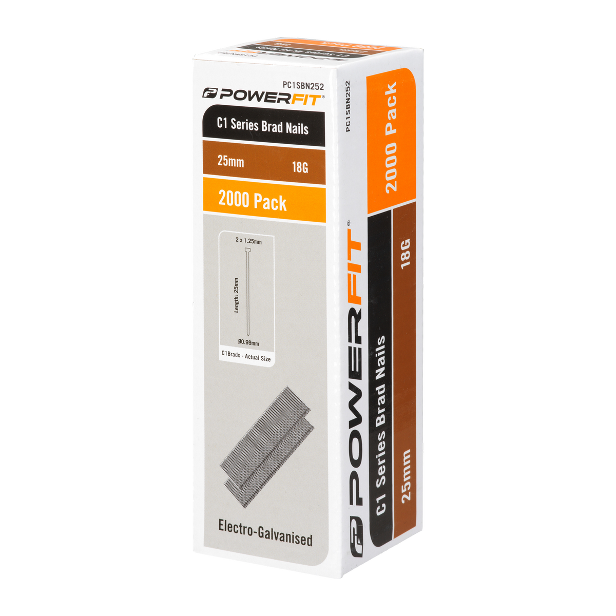 PowerFit 25mm C1 Series Electro-Galvanised Brad Nails - 2000 Pack ...