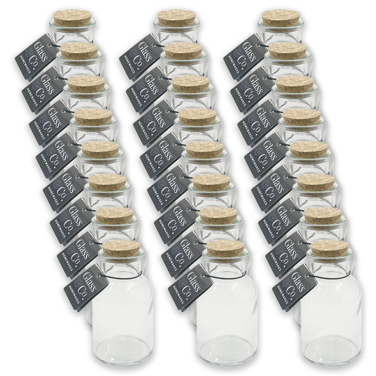 24PK Glass & Co Courtney Push Cork Lid Round Storage Bottle Jar 150ml ...