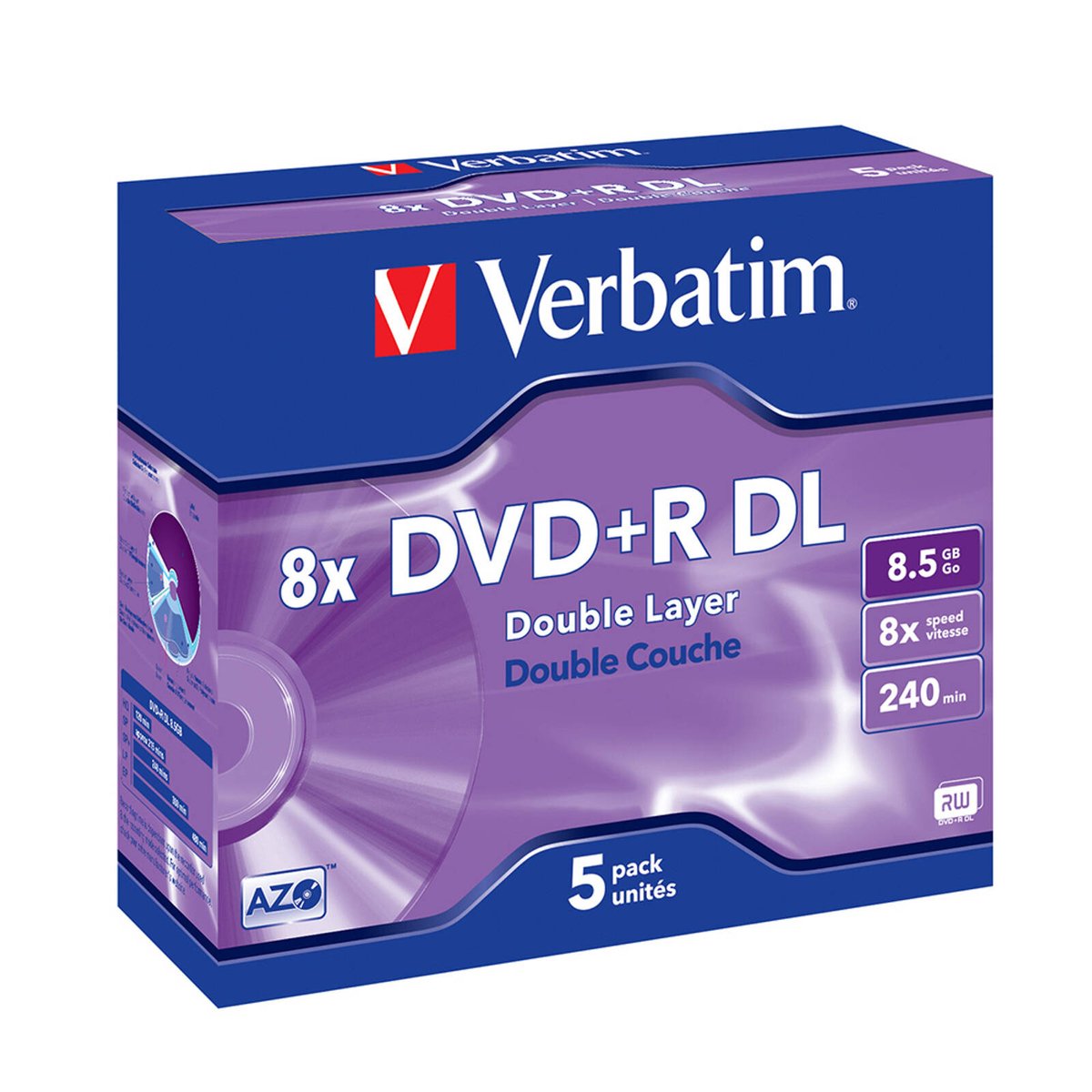 5PK Verbatim DVD+R DL 8.5GB 8x Speed Blank Discs Media/Data Storage w ...