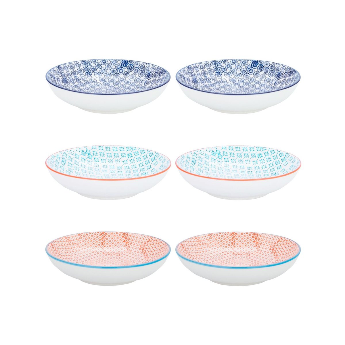 Nicola Spring Patterned Porcelain Pasta Bowls - 3 Designs - Set of 6 ...