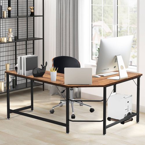 Costway L-shaped Computer Desk Corner Desks w/CPU Stand Brown ...