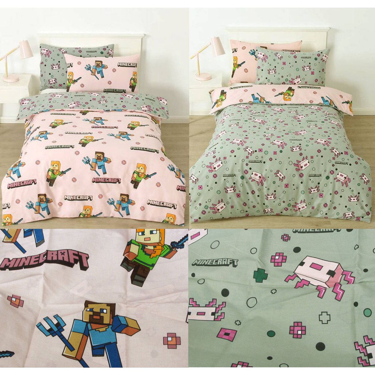 MOJANG Minecraft Reversible Cotton Boys Girls Quilt Cover Set Double ...