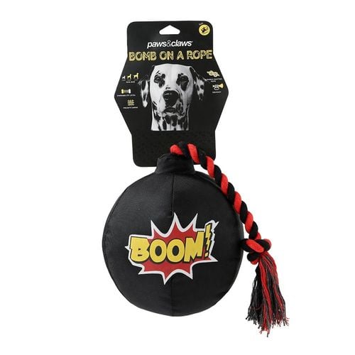 Paws & Claws Pet/Dog 45cm Bomb-On-A-Rope Oxford Toy - Black - Bunnings ...