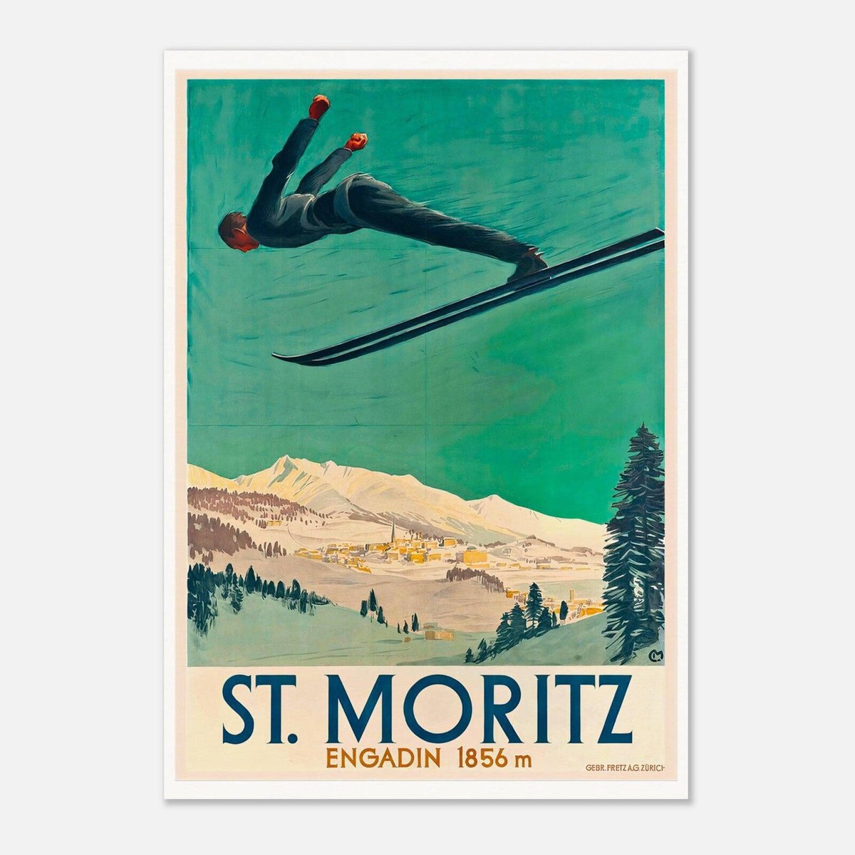 Galrie Vintage Aerial Ski Poster of St. Moritz in Engadin, Switzerland ...