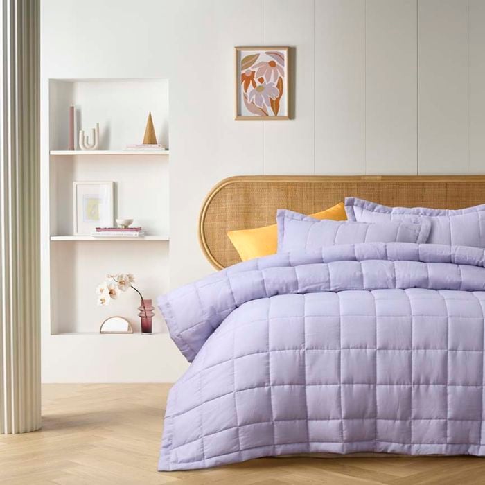 Vintage Design Homewares King Light Slate Grey Lilac French Linen Coverlet Set - Bunnings Australia