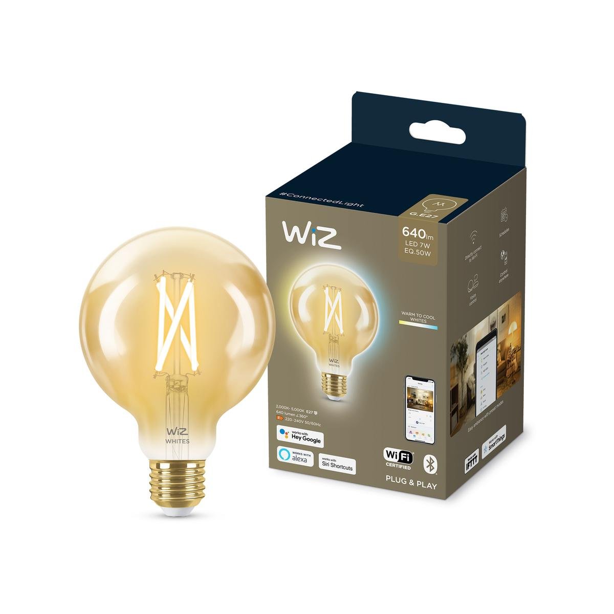 WIZ G95 E27 LED 640Lm Tuneable White 7W Smart Filament Globe - Bunnings ...