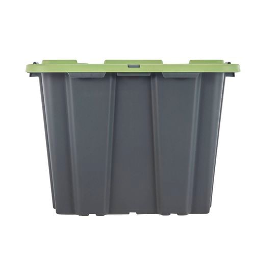 All Set 100L Grey And Green Heavy Duty Storage Container With Flat Lid ...