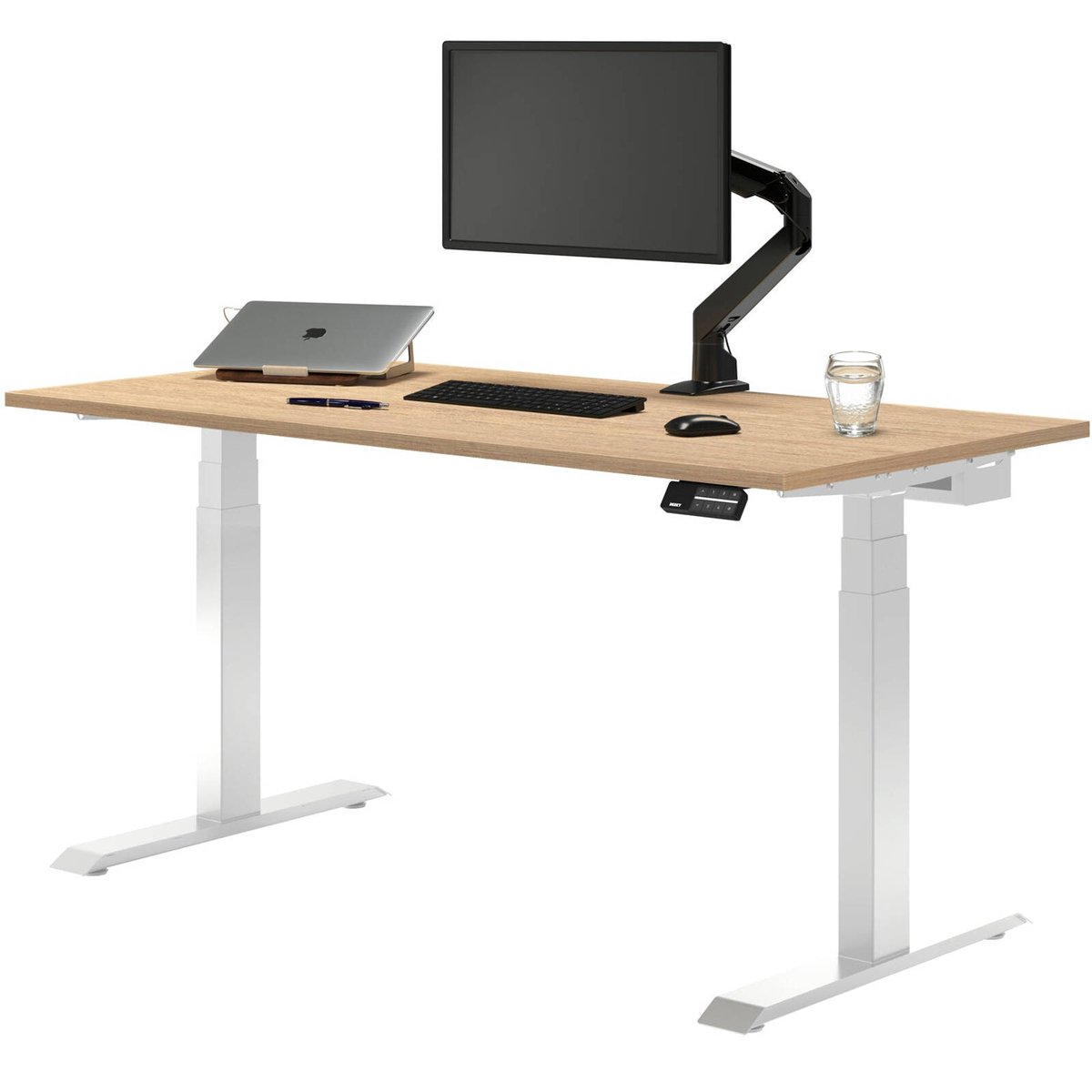 Desky Dual Sit to Stand Sublime Teak Melamine Desk 1500x750mm White ...