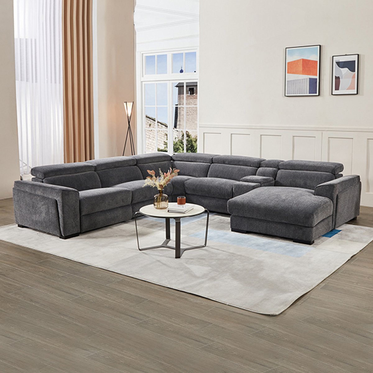 Grey corner sofa with cup holders store
