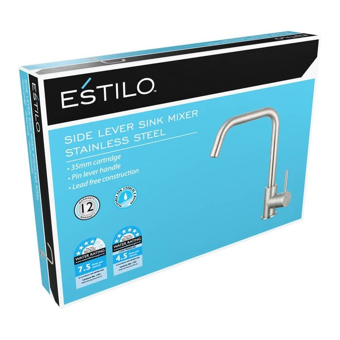 Estilo WELS 4 Star 7.5L/min 35mm Stainless Steel Side Lever Sink Mixer ...