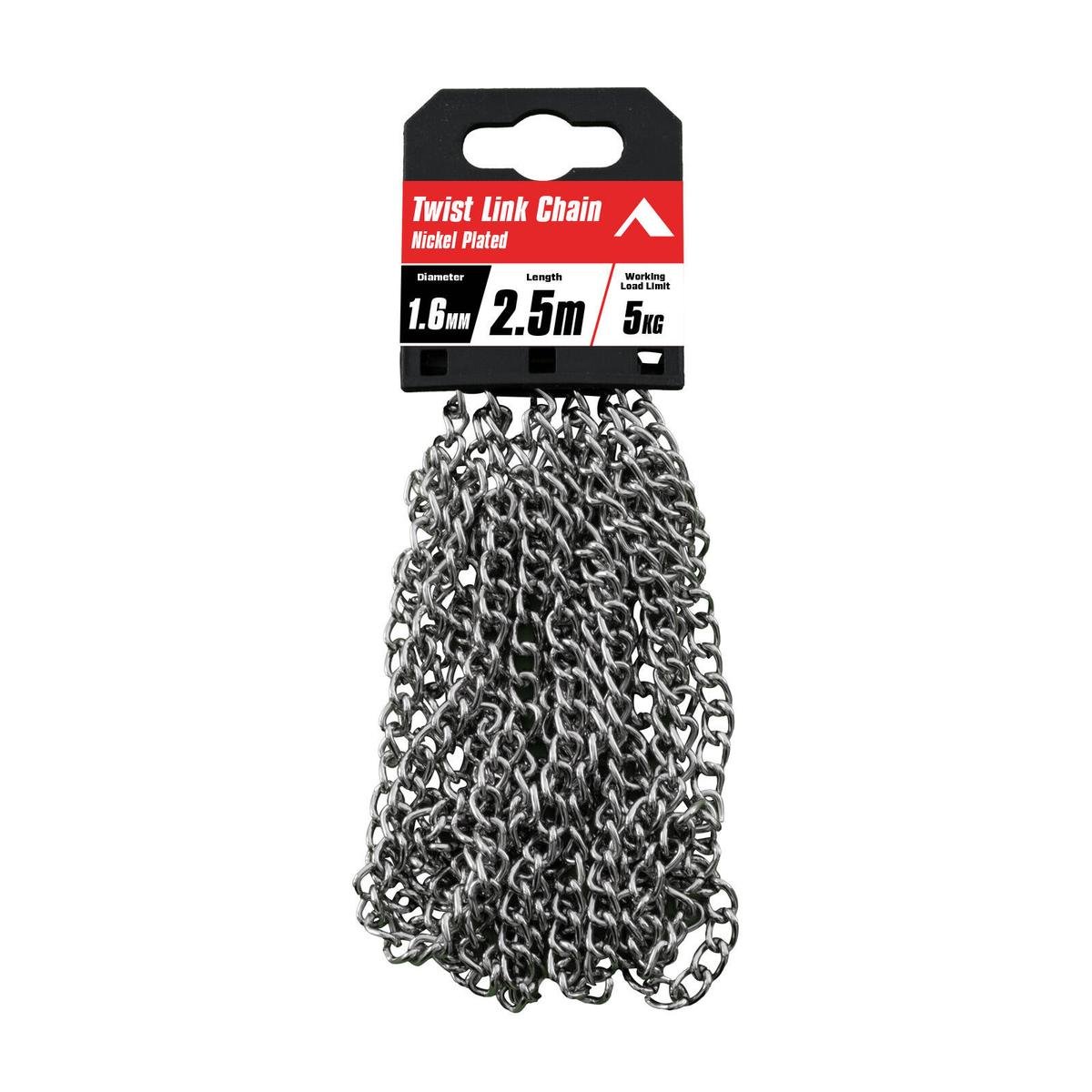 Pinnacle 1.6mm x 2.5m Nickel Plated Twist Link Chain - Bunnings Australia